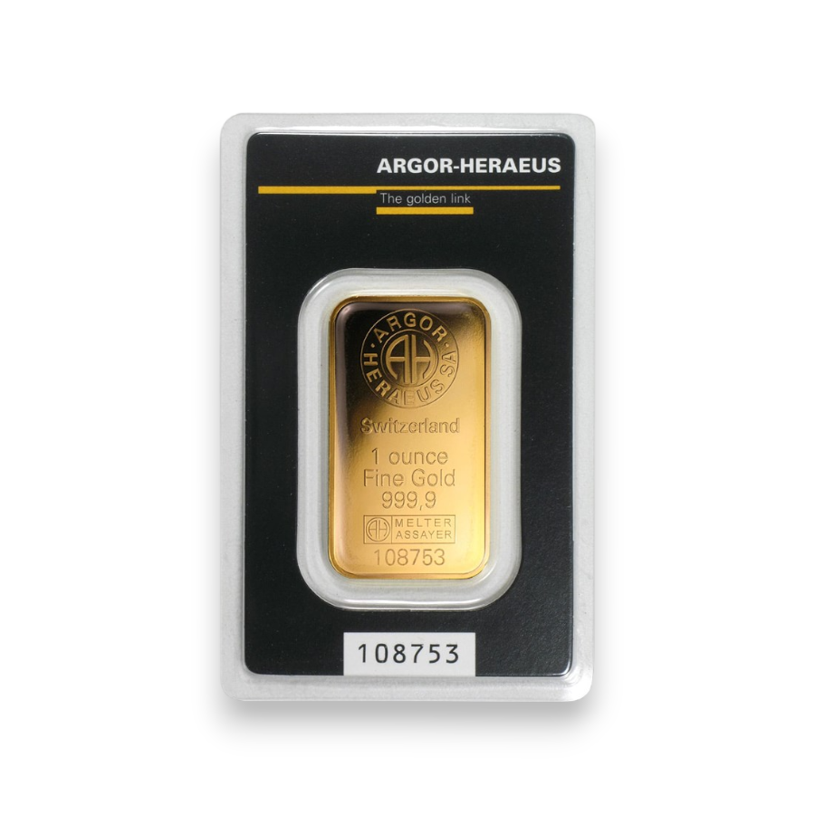 Buy 1 oz Argor Heraeus Gold Bar .9999 Fine Sealed in Assay | PURE